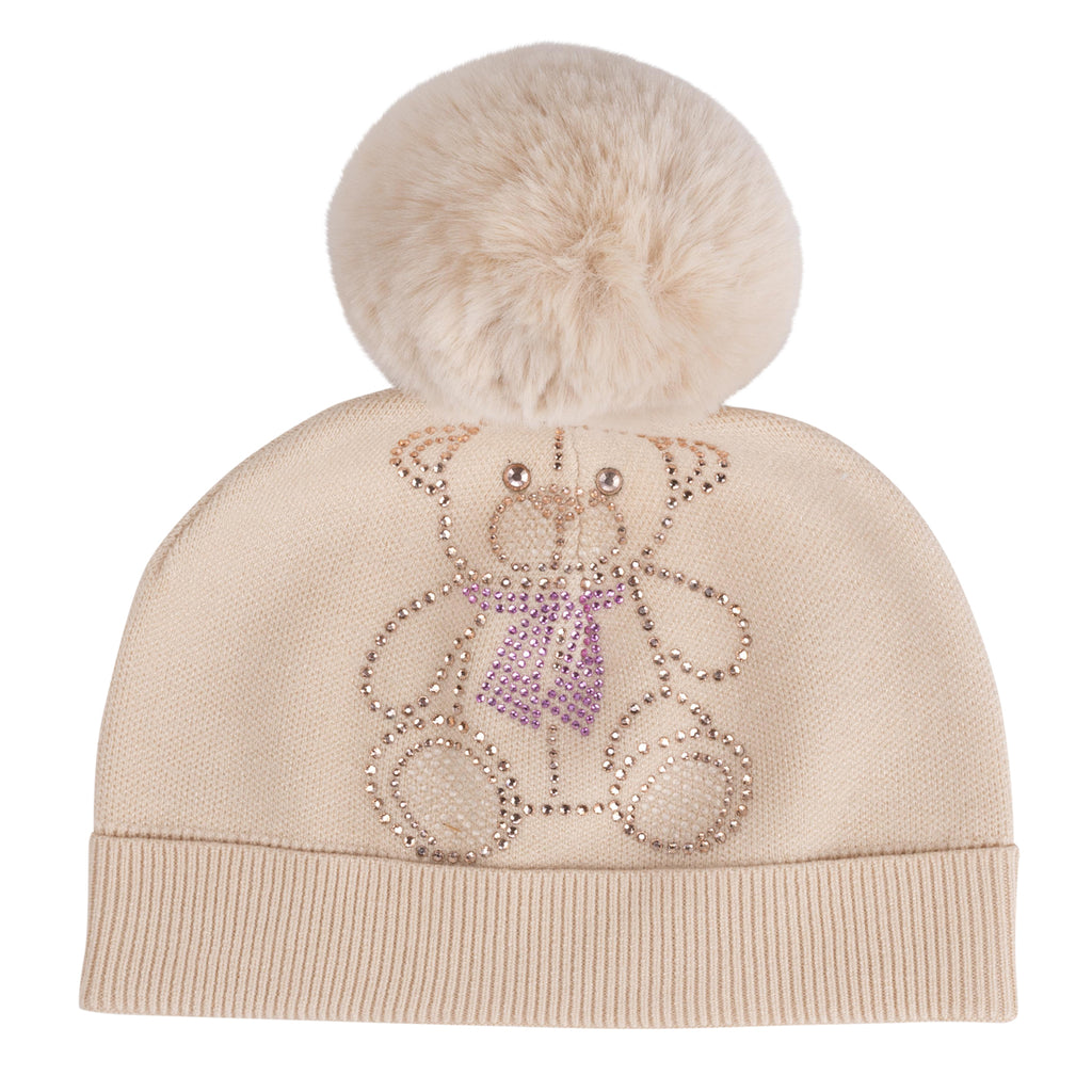 ADee SABRINA Beige Knitted Pom Pom Teddy Hat – Theodore Couture